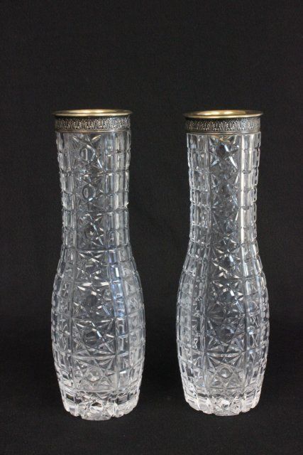 Pair mid century Russian crystal vases