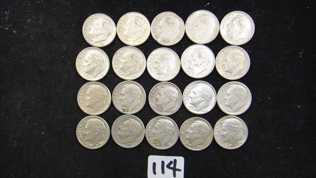 Large Silver Dime Lot - 20 Pieces
