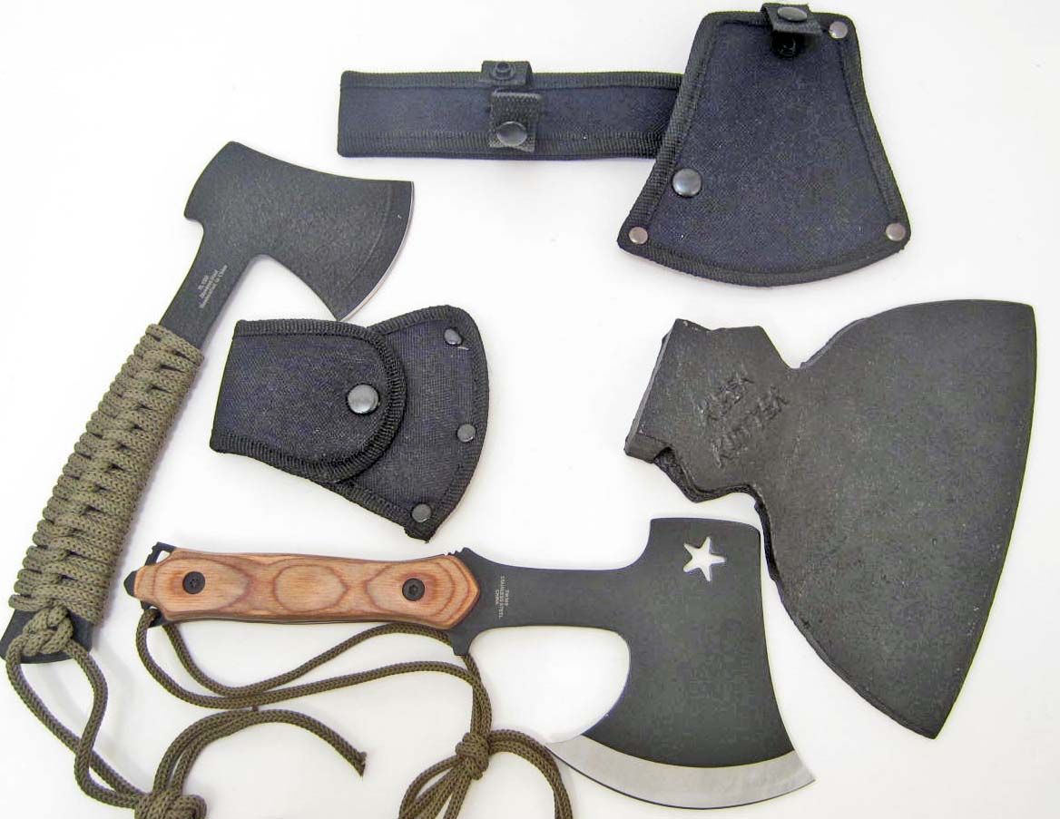 LOT OF MISC. CAST IRON AXE, TOMAHAWK & COMPACT PACK AXE