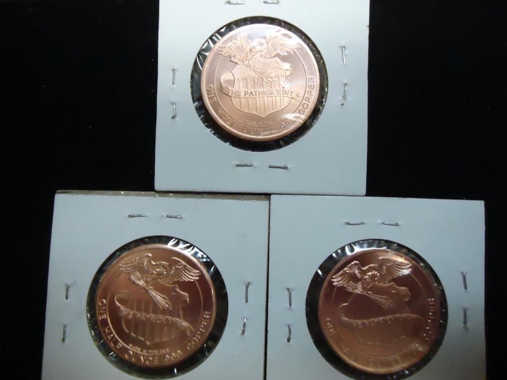 3 PATRICK MINT HALF OUNCE COPPER COIN COPIES