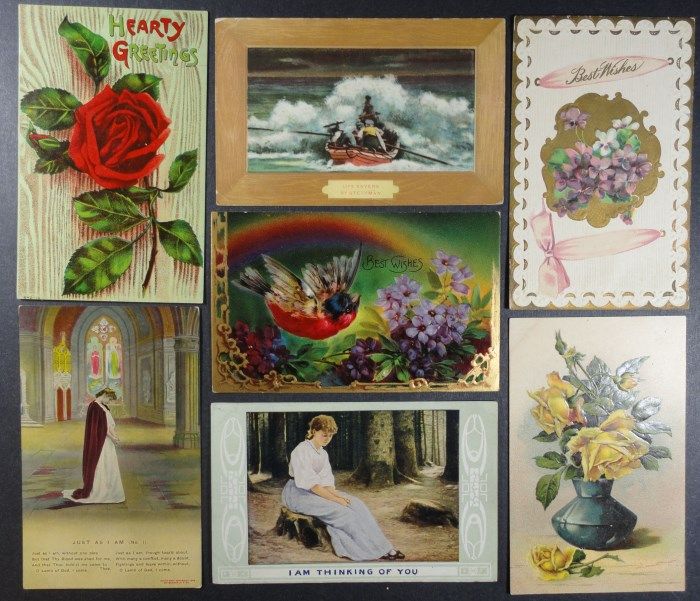25 VINTAGE POSTCARDS FROM THE EARLY 1900'S - REMEMBRANCE/GOOD WISHES ...