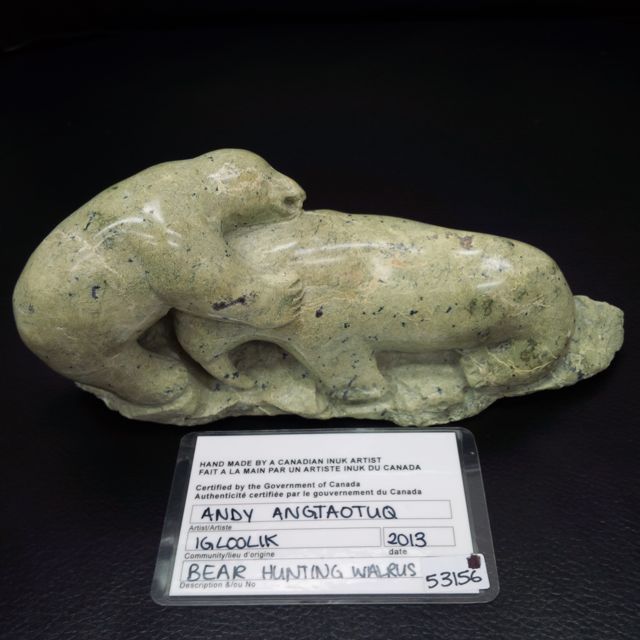 7x3 Inches Original Stone Carving by "Andy Angtaotuq"" Inuk Artist Bear ...