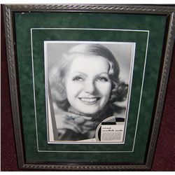 VERY RARE GRETA GARBO SIGNED MAGAZINE PAGE. NICELY FRAMED W ...