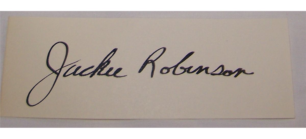 VERY RARE "JACKIE ROBINSON" HAND SIGNED CUT OUT AUTOGRAPH
