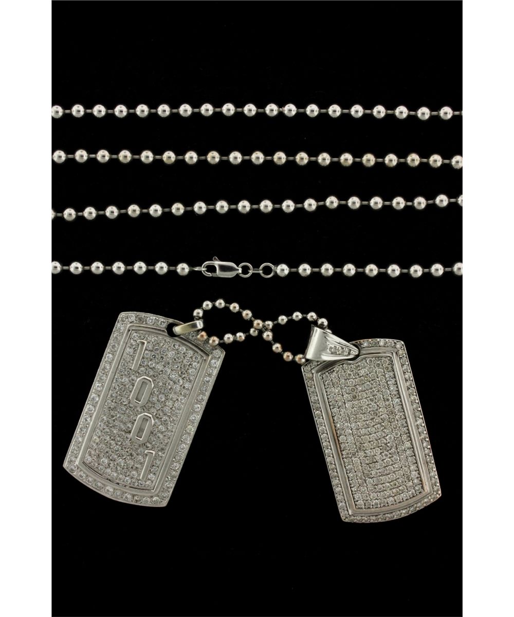 PENDANTS: Two (2) 14kw diamond dog-tag motif pendants connected by bead ...
