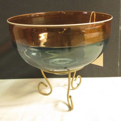 SIGNED ALEX BRAND ART GLASS BOWL ON STAND