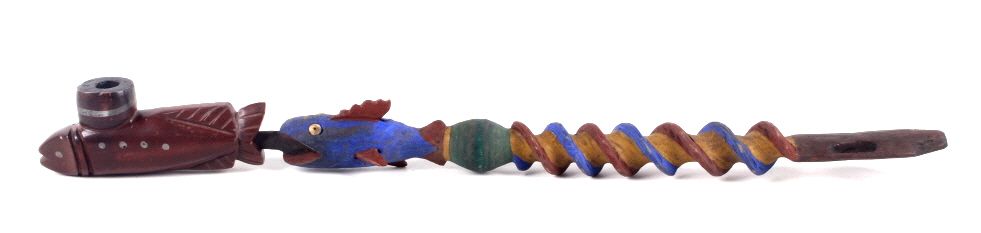Santee Sioux Twisted Stem Fish Effigy Pipe 1800's
