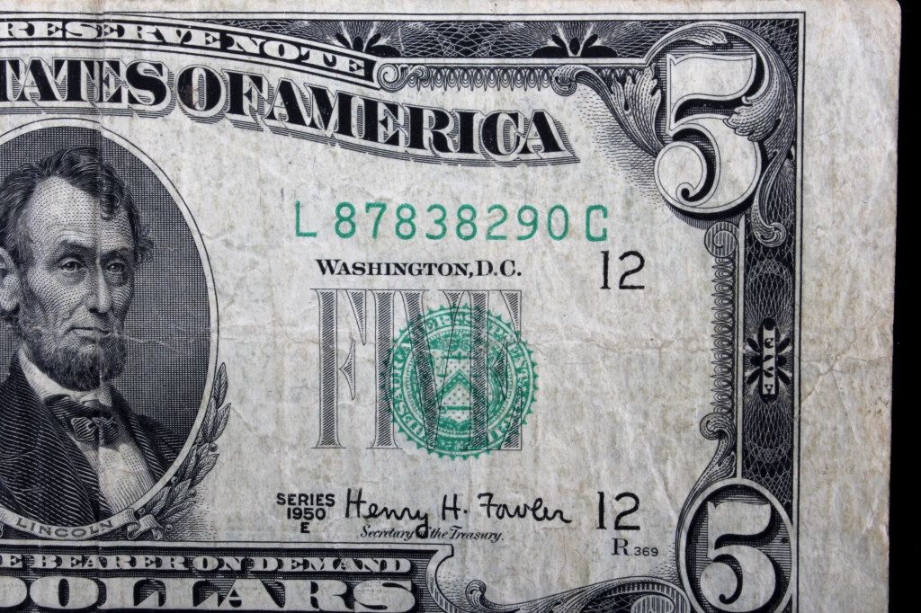 U.S. Currency $5 Bill 1950 E Misprint
