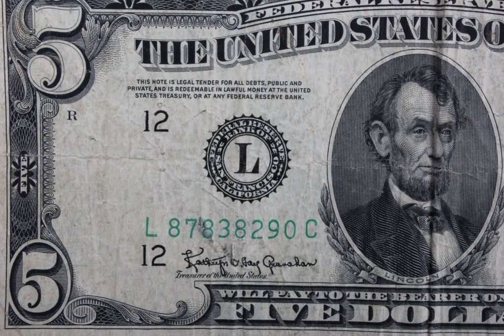 U.S. Currency $5 Bill 1950 E Misprint