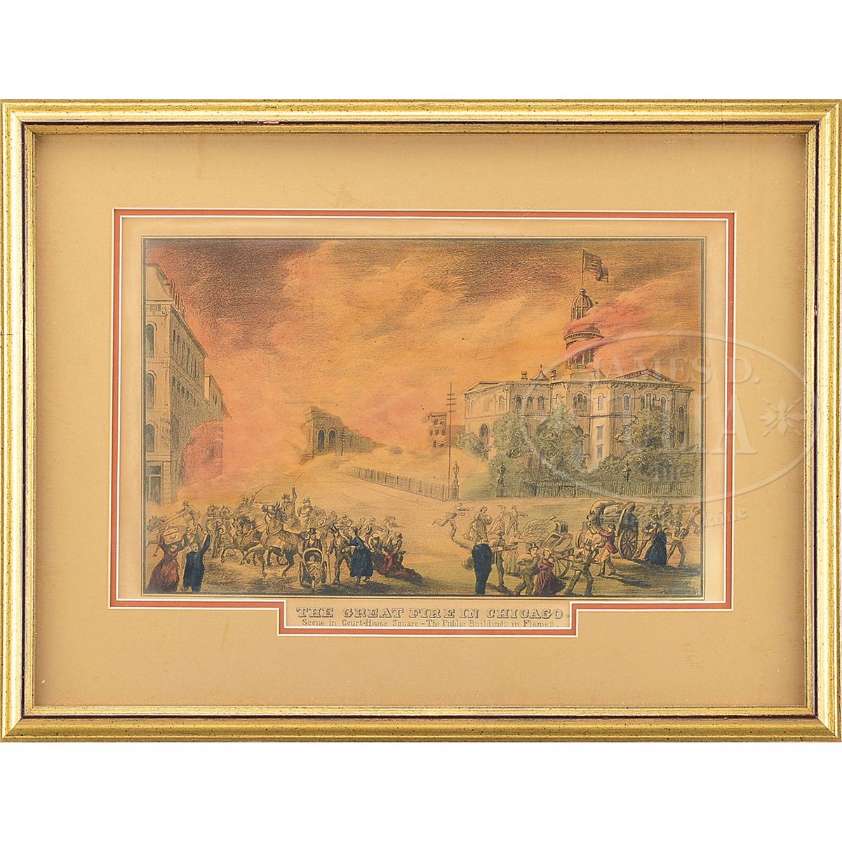 FIVE FRAMED COLORIZED 19TH CENTURY CHICAGO FIRE LITHOGRAPHS