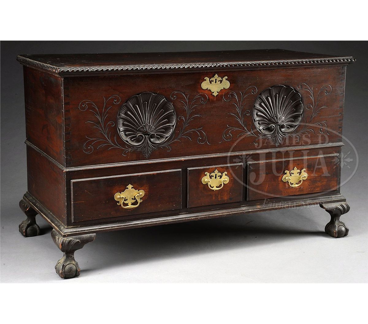 CHIPPENDALE STYLE BALL AND CLAW FOOT PENNSYLVANIA BLANKET CHEST WITH ...
