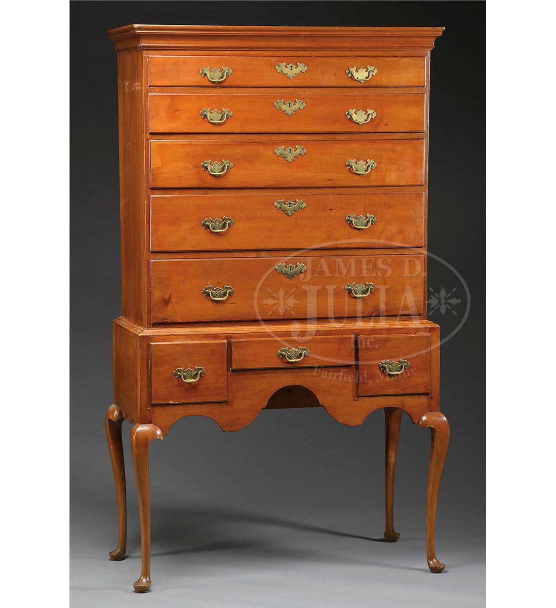 18TH CENTURY CHERRY QUEEN ANNE FLAT TOP HIGHBOY.