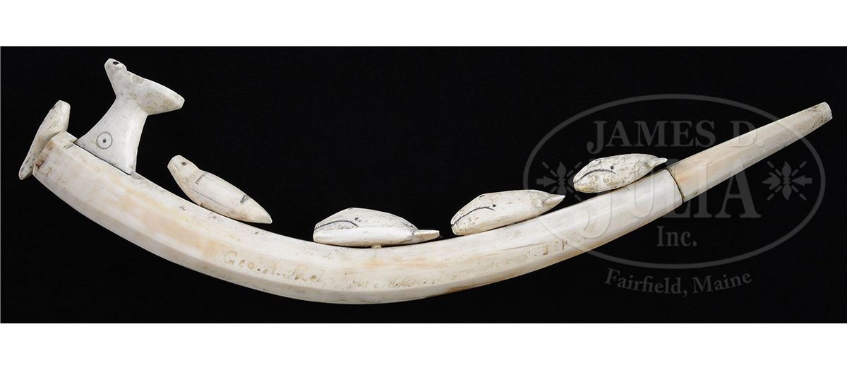 FINE ESKIMO WALRUS SCRIMSHAW TUSK PIPE.