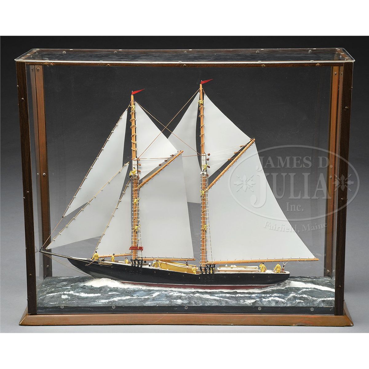 FINE CASED SHIP MODEL OF A GAFF-RIGGED TOPSAIL SCHOONER.