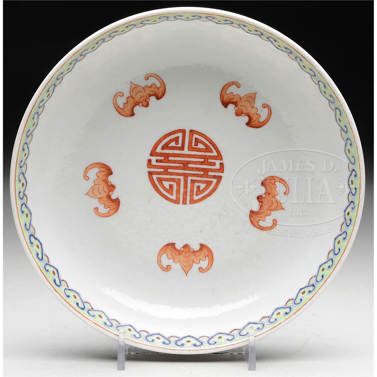 POLYCHROME PLATE WITH BATS.