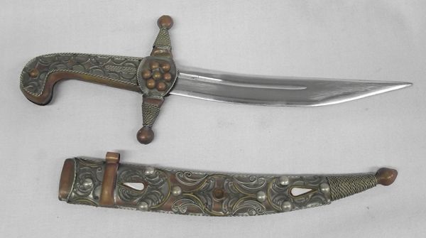 Arabic Knife & Sheath, Copper & Brass Decorated