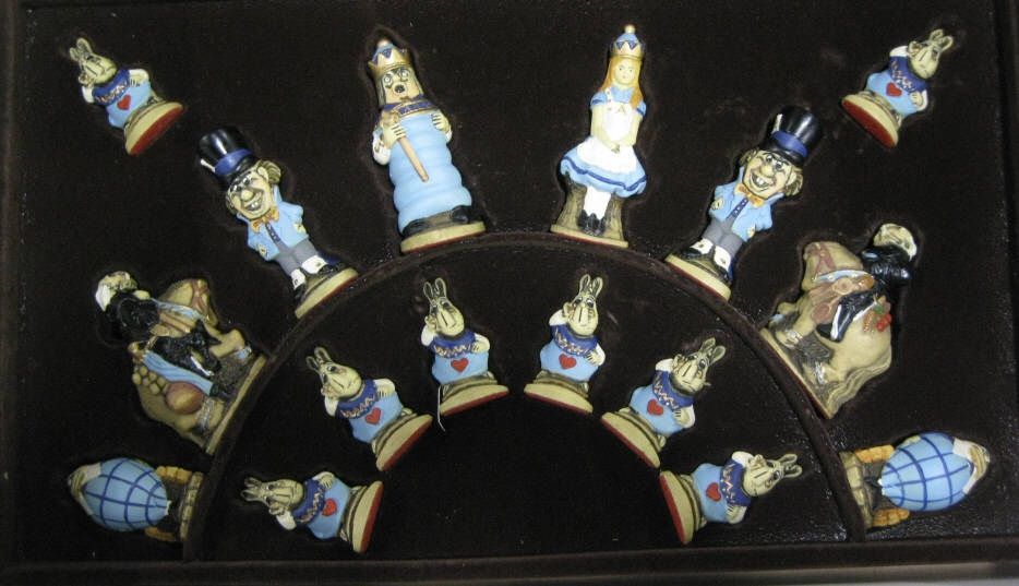Alice and Wonderland Chess Pieces, Complete Set.