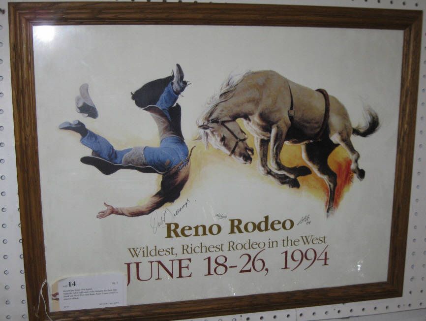 1994 Reno Rodeo Poster, Wood Frame, Signed,