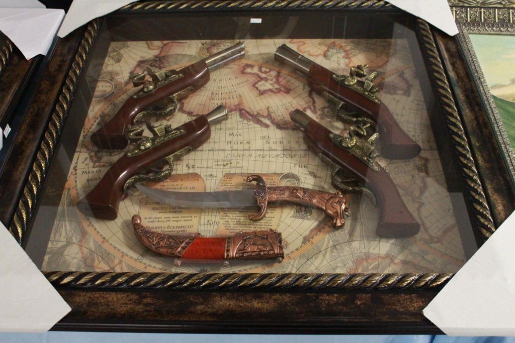 Shadow Box Framed Replica Gun Collection With Dagger