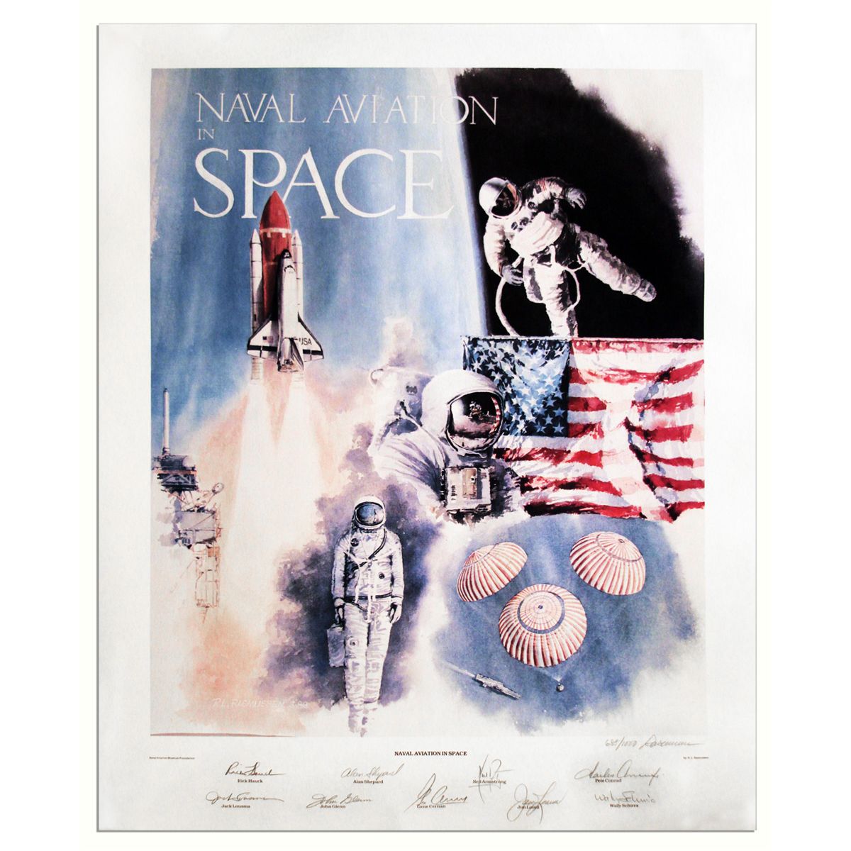 NASA Pilots Signed Lithograph -- Neil Armstrong, Gene Cernan, Pete ...