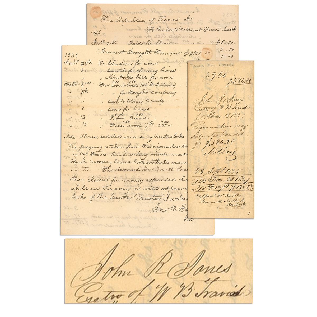 Outstanding Texas Artifact -- the Original Receipt for Alamo Expenses ...