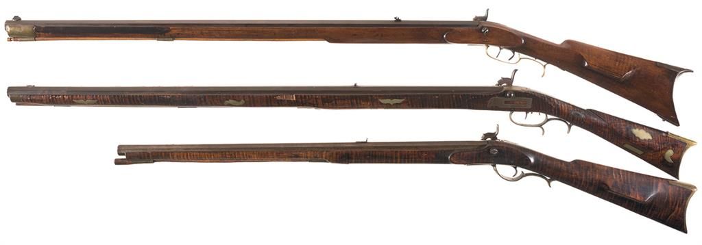 Collector's Lot of Three Percussion Rifles -A) Leman Lancaster Marked ...