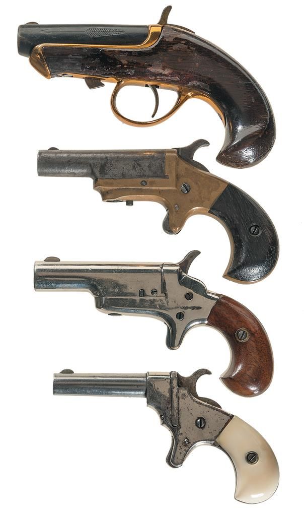 Four Antique Single Shot Derringers -A) Williamson Patent Moore Derringers