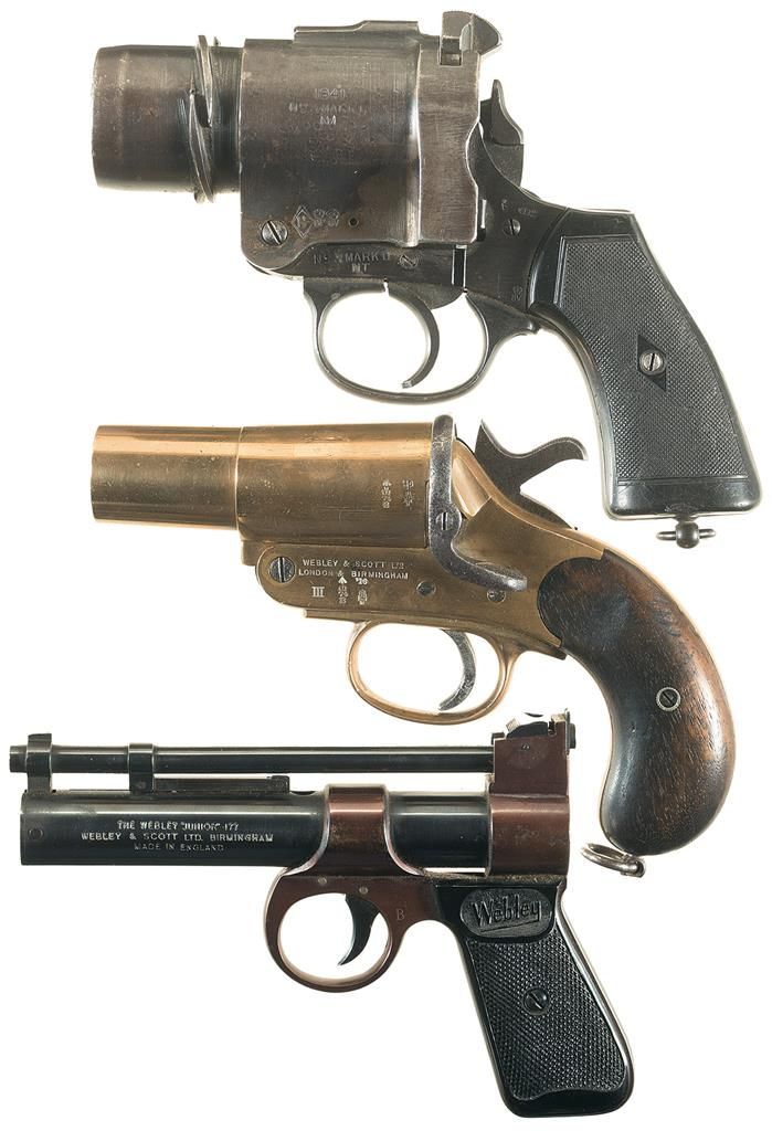 Two Flare Pistols And One Air Pistol A British Number 3 Mark II Flare Pistol two-flare-pistols-and-one-air-pistol-a-british-number-3-mark-ii-flare-pistol