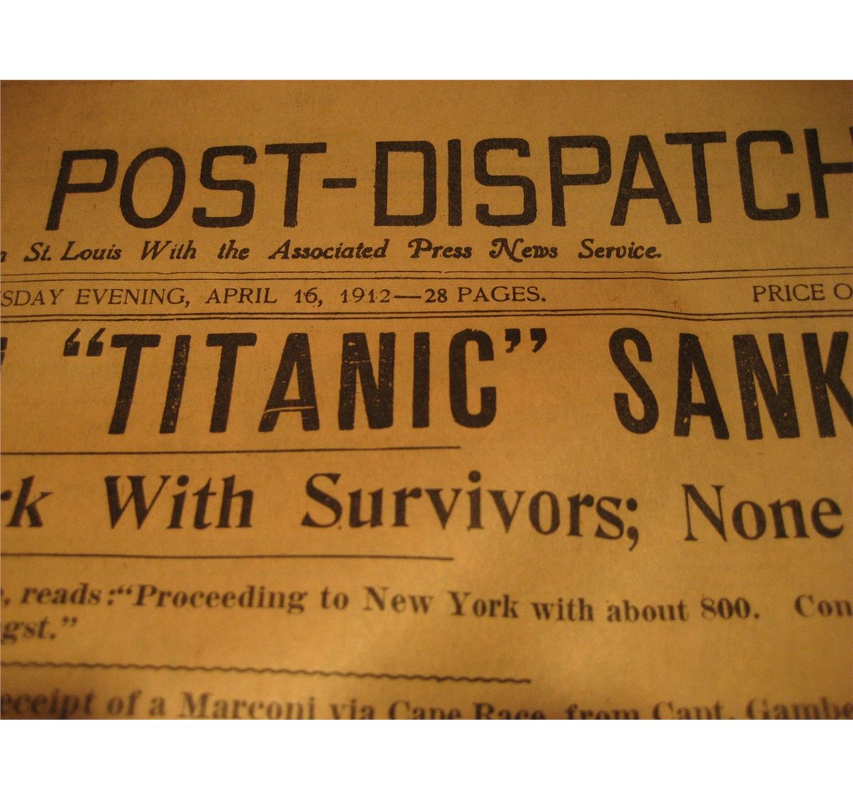 "TITANIC APRIL 16, 1912 ST. LOUIS POST DISPATCH, ORIGINAL NEWSPAPER
