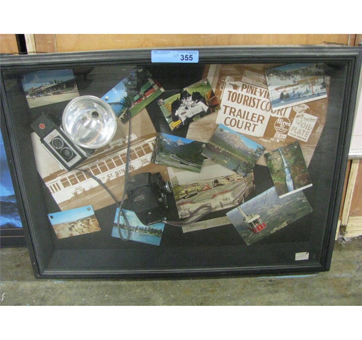 Large Shadow Box of Cameras and Postcards