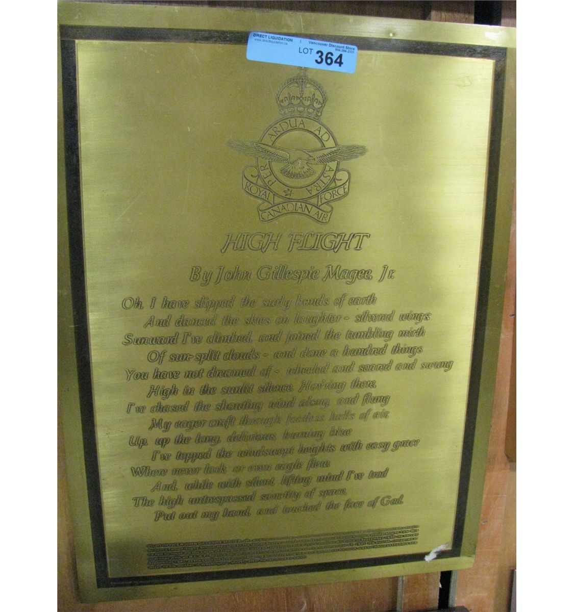 High Flight Gold Plaque
