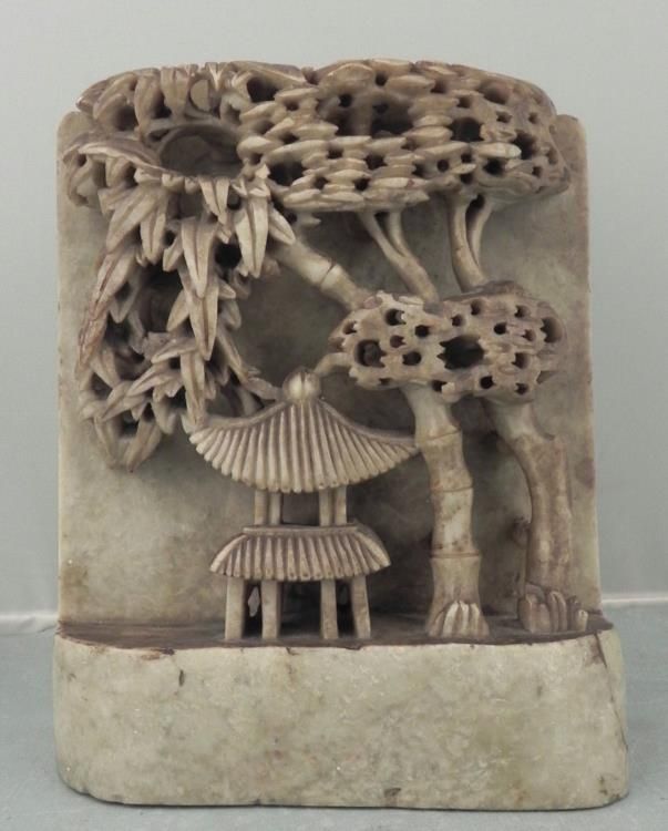 Antique Jade Hand Carved Japanese Bas Relief Sculpture