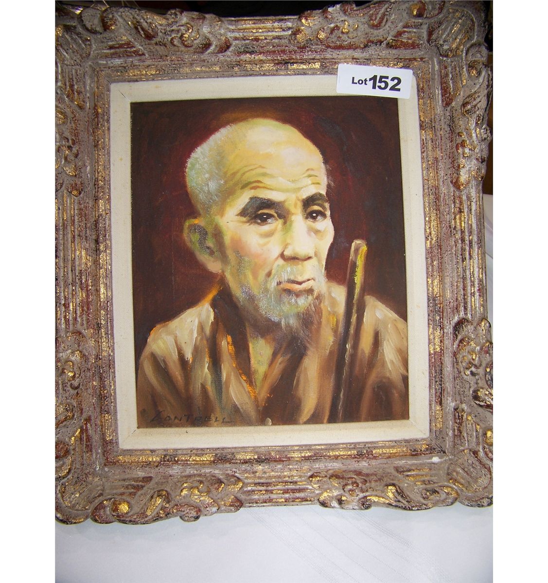 LANTRELL HAND SIGNED PAINTING "PORTRAIT OF A BUDDHIST MONK"