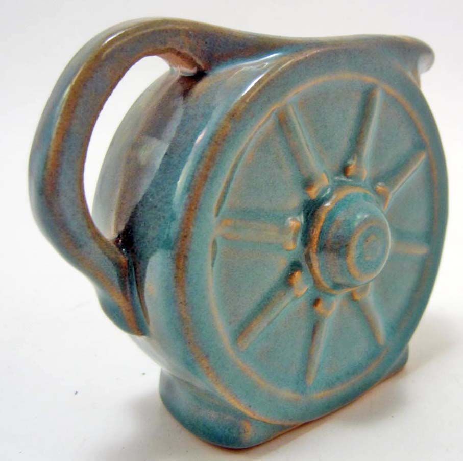VINTAGE FRANKOMA POTTERY WAGON WHEEL PATTERN LIGHT BLUE GLAZED VASE