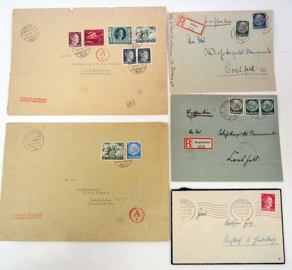 LOT OF 5 GERMAN NAZI ENVELOPES W/ STAMPS