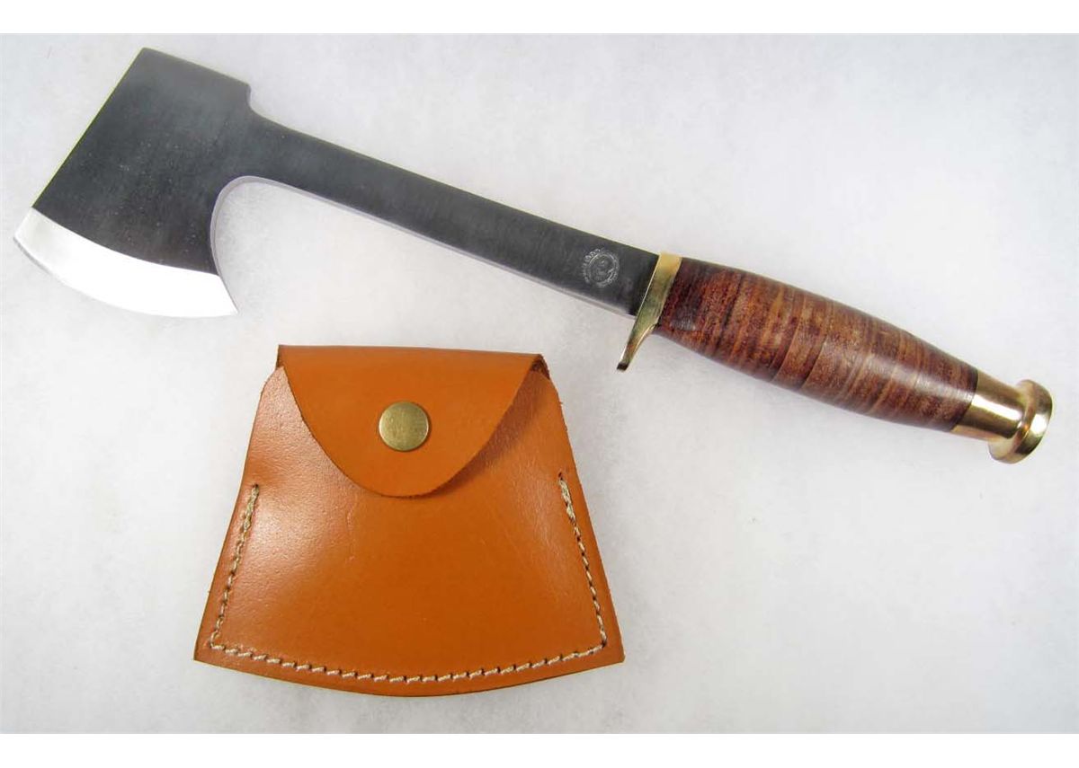 WILD BOAR MILITARY AXE W/ STACKED LEATHER HANDLE