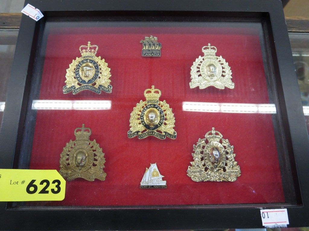 Shadow box framed RCMP medallions
