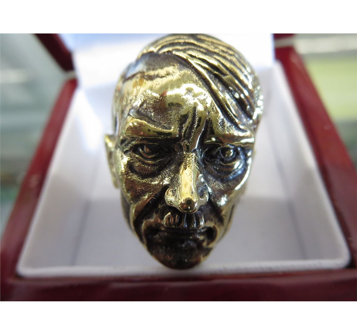 Solid bronze Adolph Hitler head ring