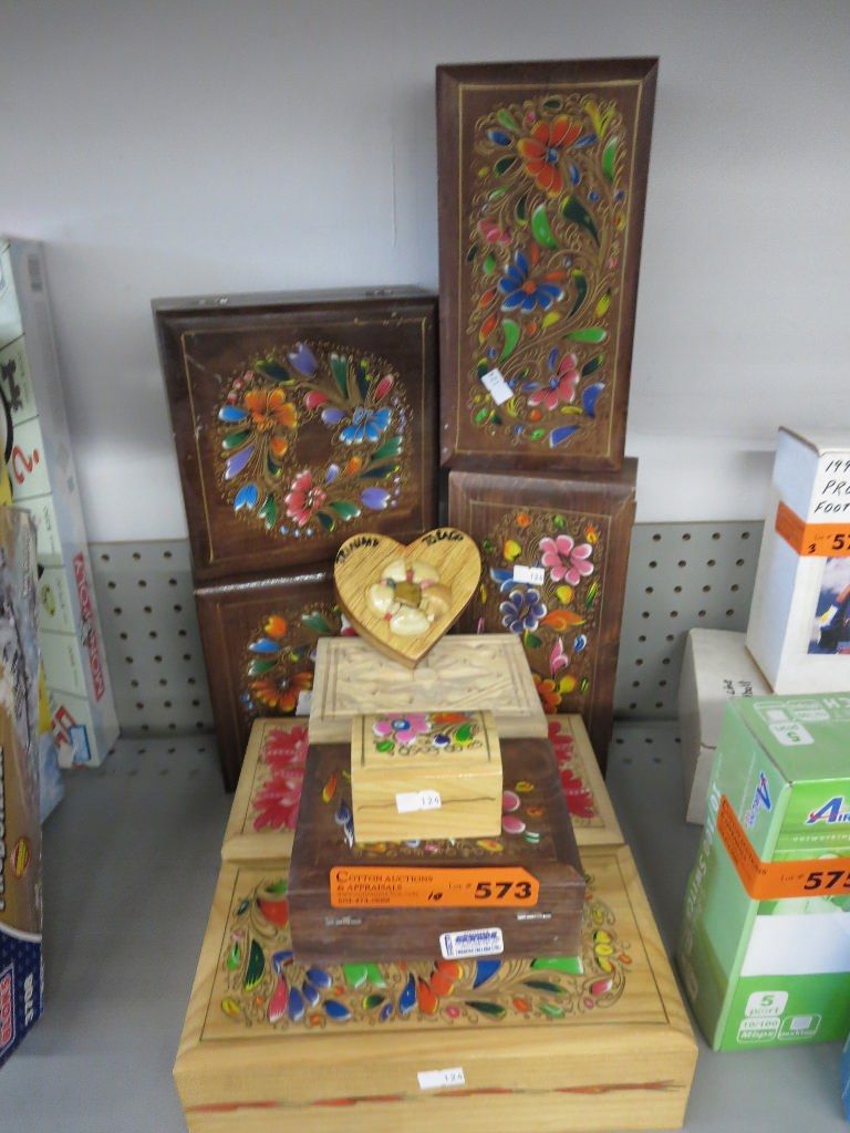 10 decorated wooden boxes