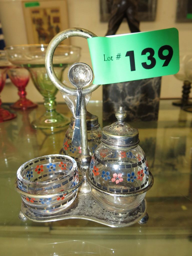 Vintage compote set w/Silver lids and spoons