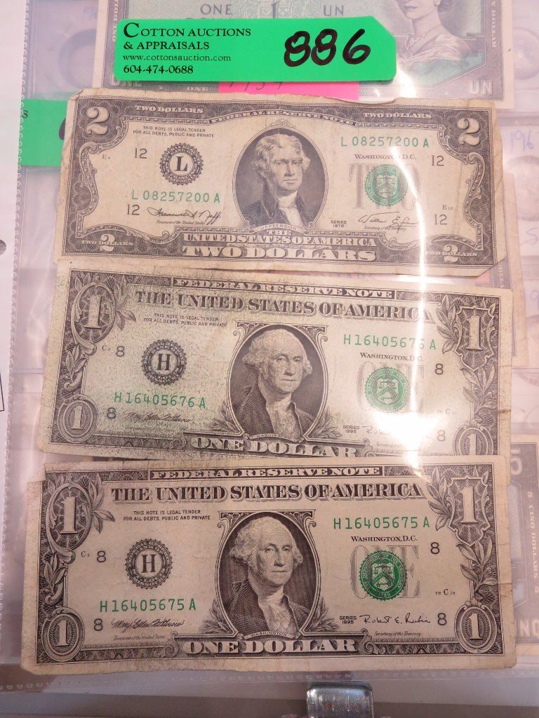 4 US small denomination bills