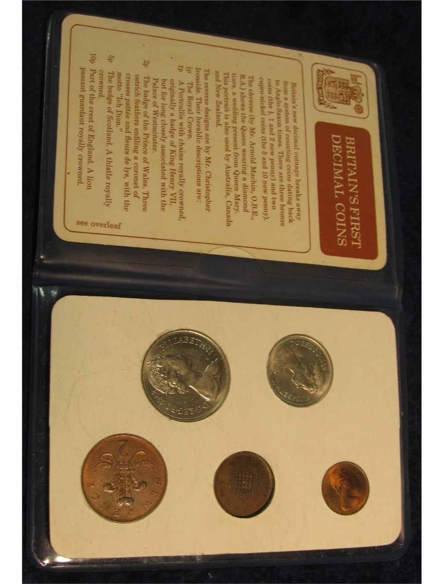 607. Britain's First Decimal Coins Set in vinyl holder. Gem BU. (5 pcs.).