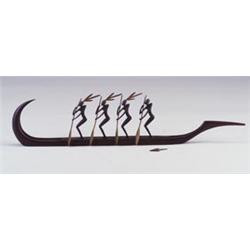 HAGENAUER carved wood and metal sculpture of four standing African ...