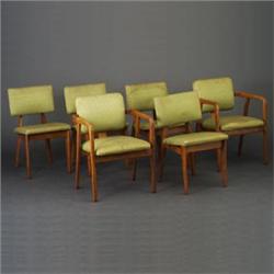 Six walnut dining chairs GEORGE NELSON for HERMAN MILLER, two arm and ...