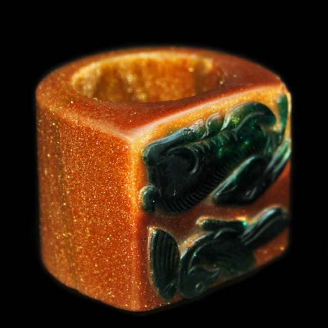 Chinese Carved Goldstone Archers Ring