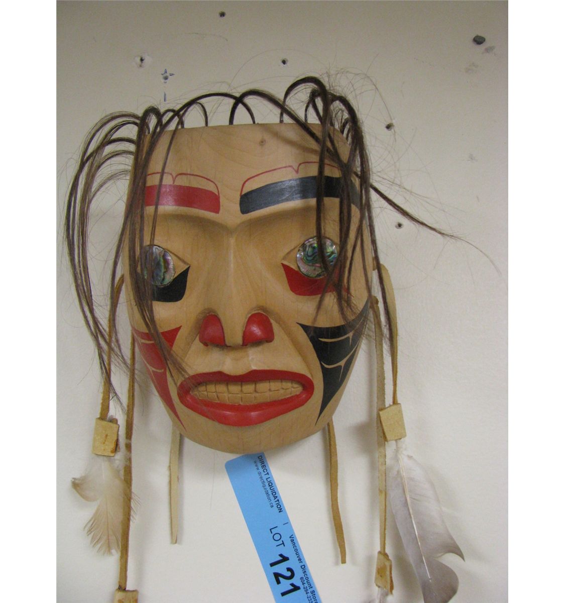 Yellow Cedar Native mask with human hair