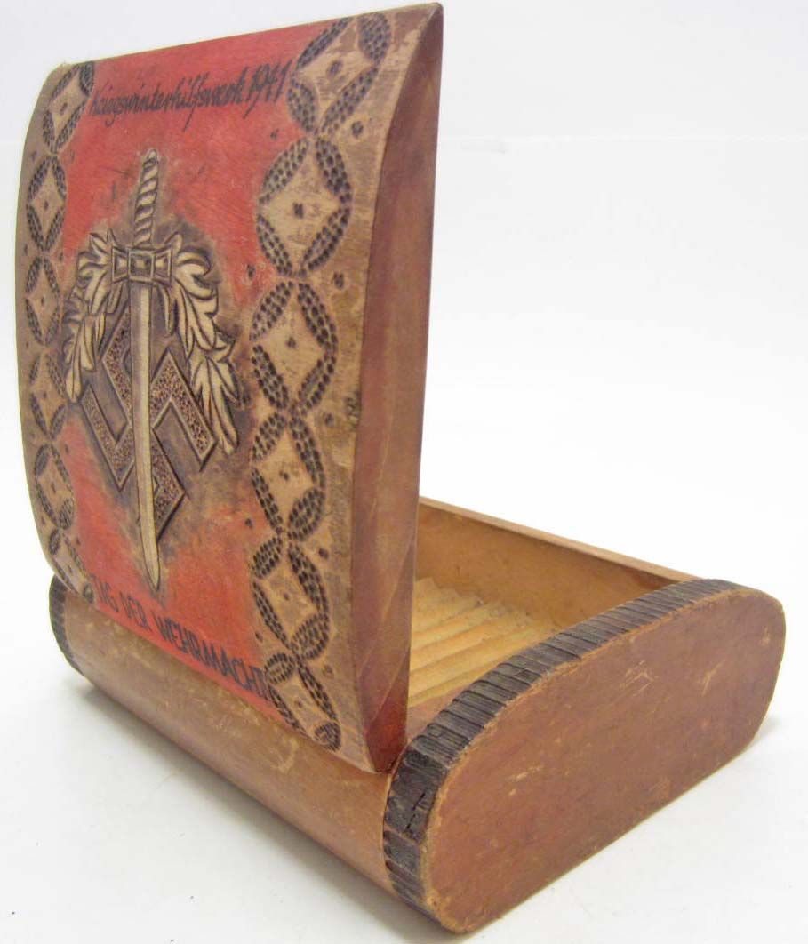 GERMAN NAZI CARVED WOODEN BOX W/ ORNATE LID