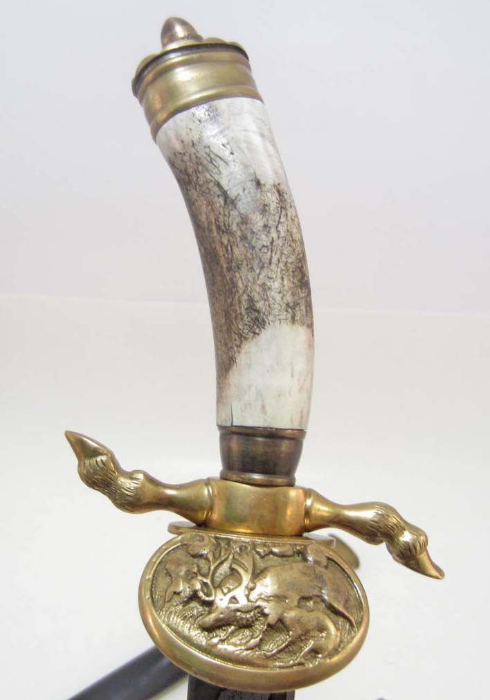 GERMAN HUNTING DAGGER W/ STAG HANDLE & SHEATH