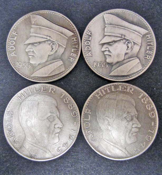LOT OF 4 GERMAN NAZI ADOLF HITLER COINS