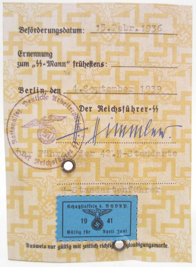 GERMAN NAZI SS ID CARD W/ PHOTO